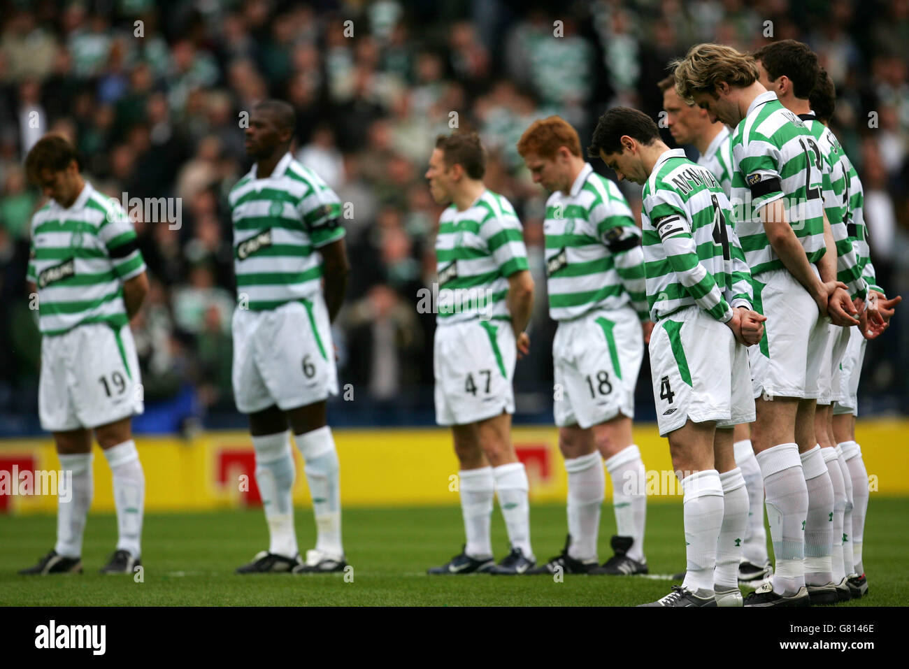 Celtic players during a minutes silence remembering John Paul Pope II ...