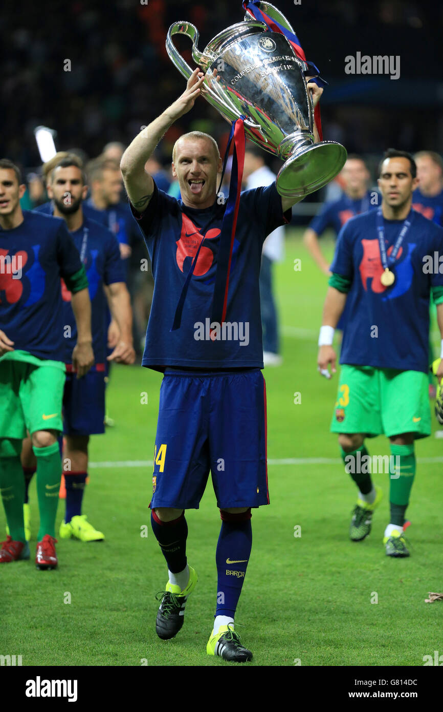 Barcelonas jeremy mathieu celebrates hi-res stock photography and ...