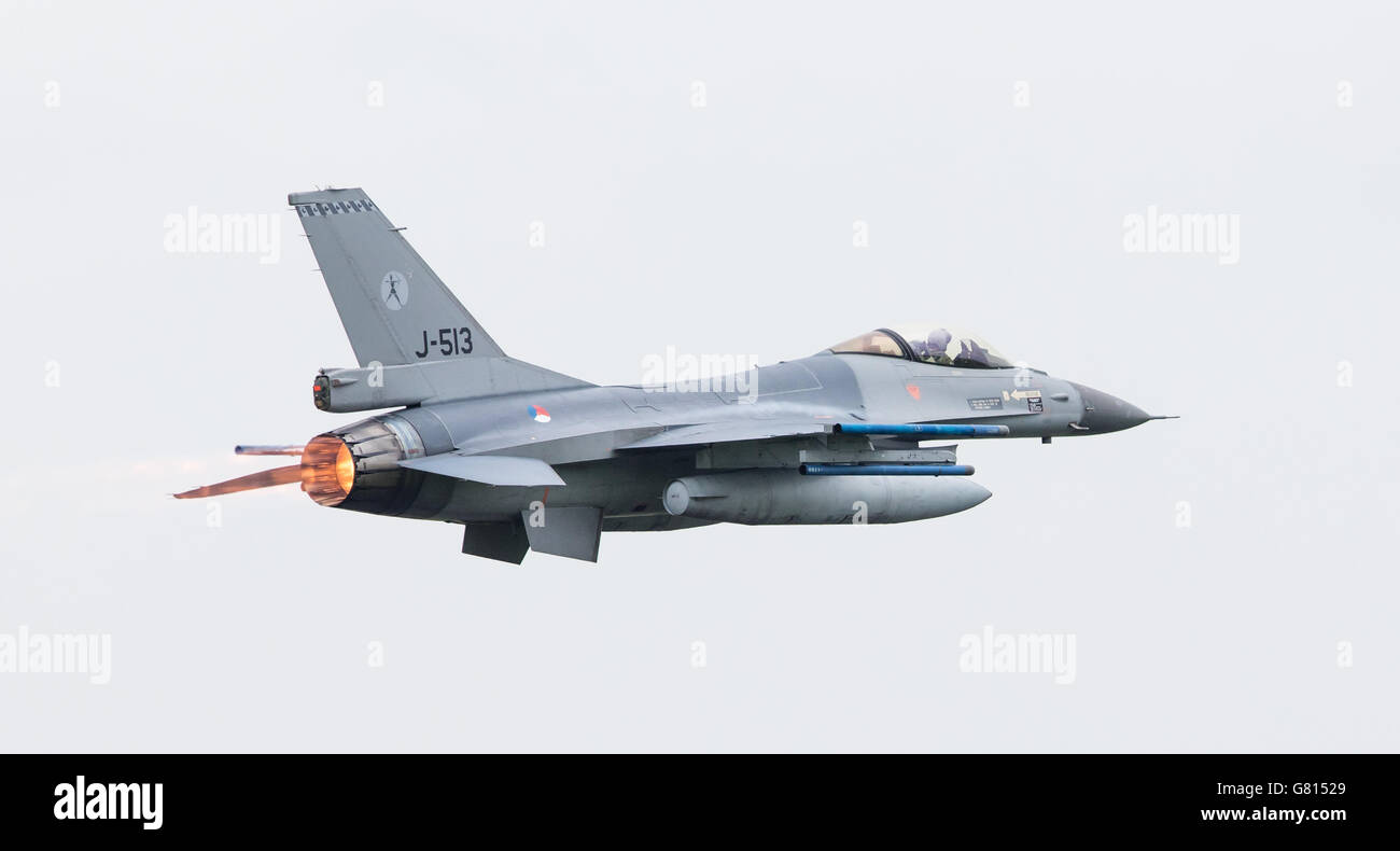 LEEUWARDEN, THE NETHERLANDS - JUN 11, 2016: Dutch F-16 fighter jet take ...