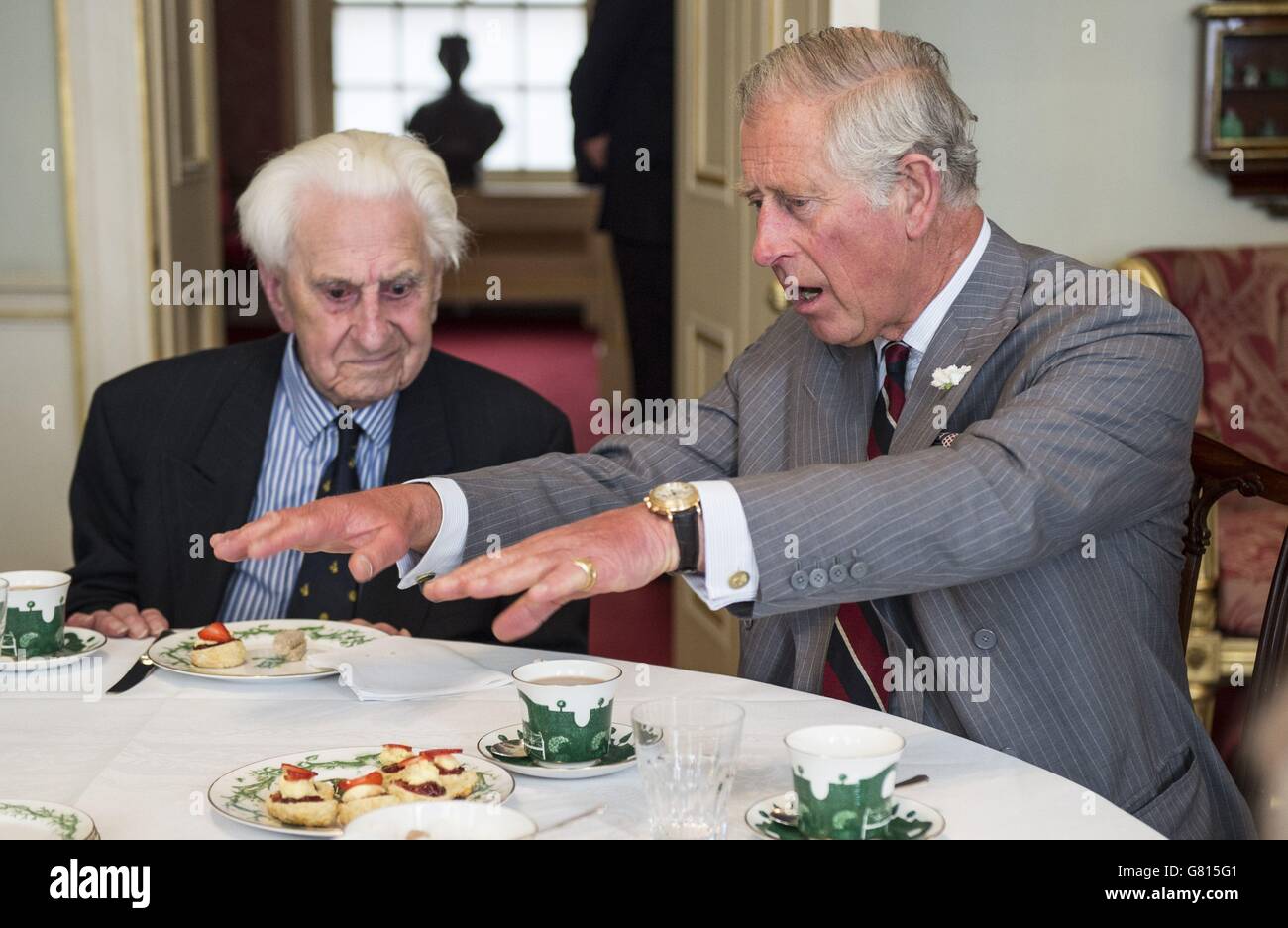 The Prince of Wales (right) with Fl Of Ken Wilkinson at a tea party for ...