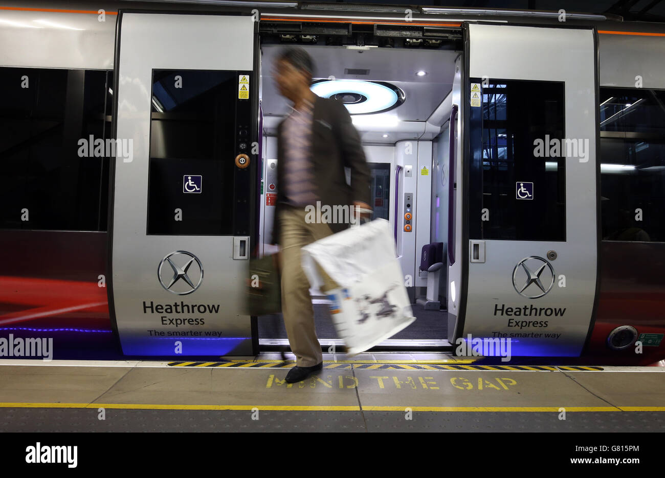 Railway stock. A Heathrow Express train at Heathrow Airport in West ...