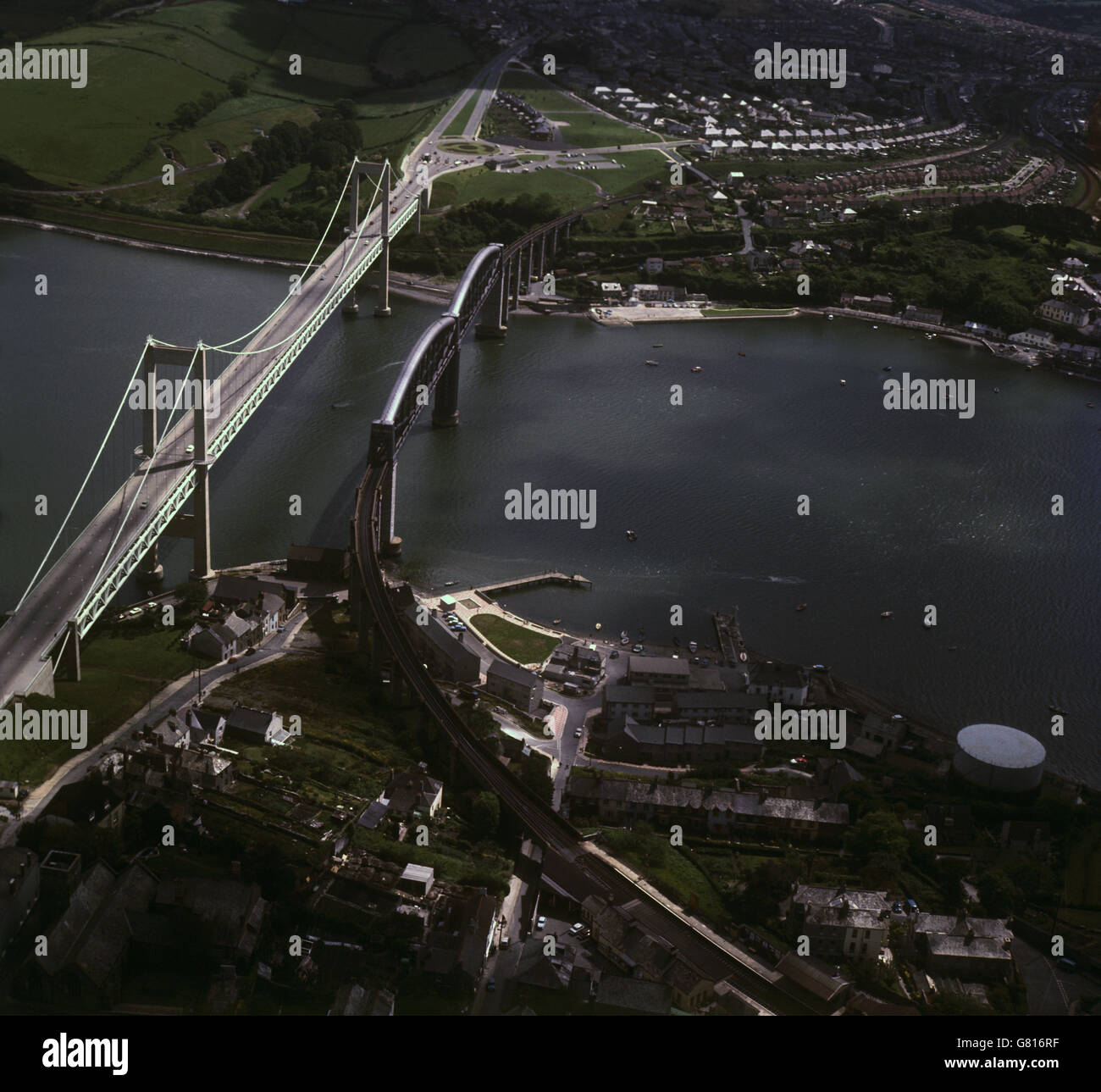The Tamar Road bridge alongside the old railway bridge across the River ...