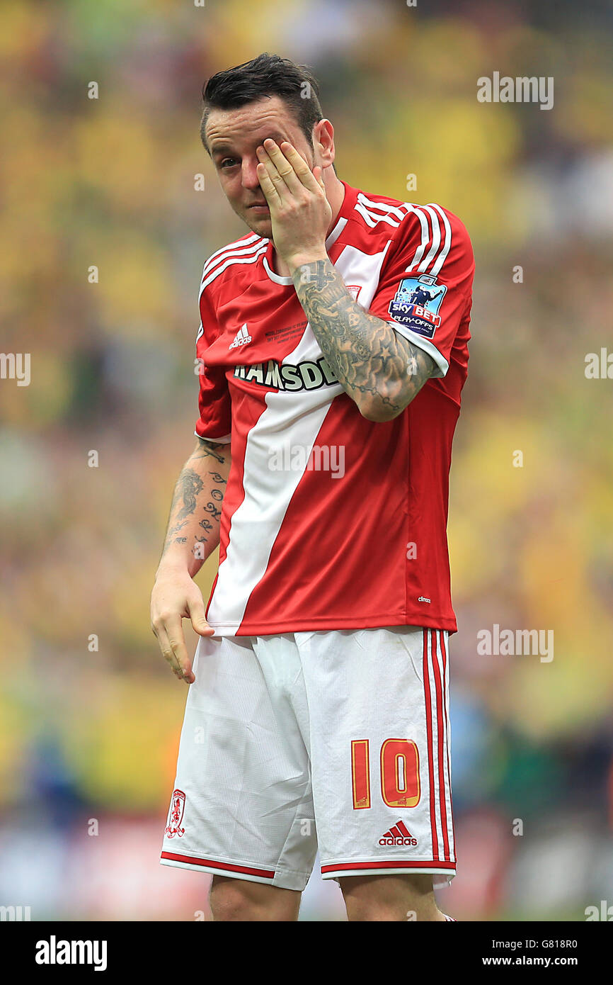 Middlesbrough's Lee Tomlin looks emotional during the Sky Bet ...