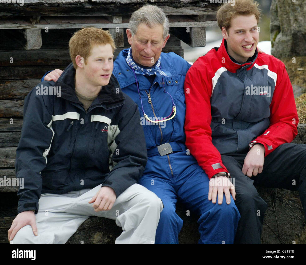 The Prince of Wales with his sons Harry (left) and William during a ...
