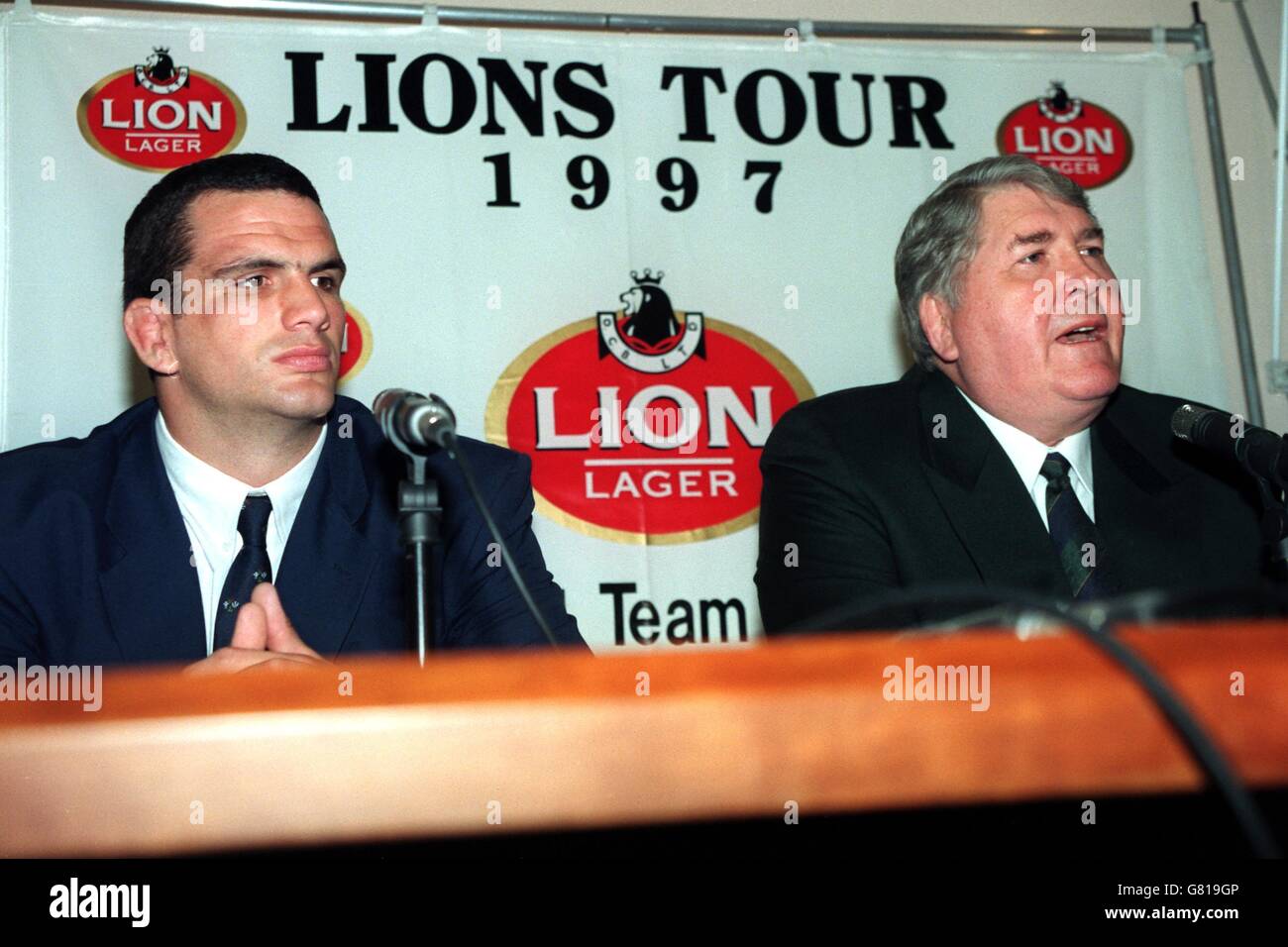 President of the S.A.R.F.U. Louis Luyt welcomes Lions captain Martin ...