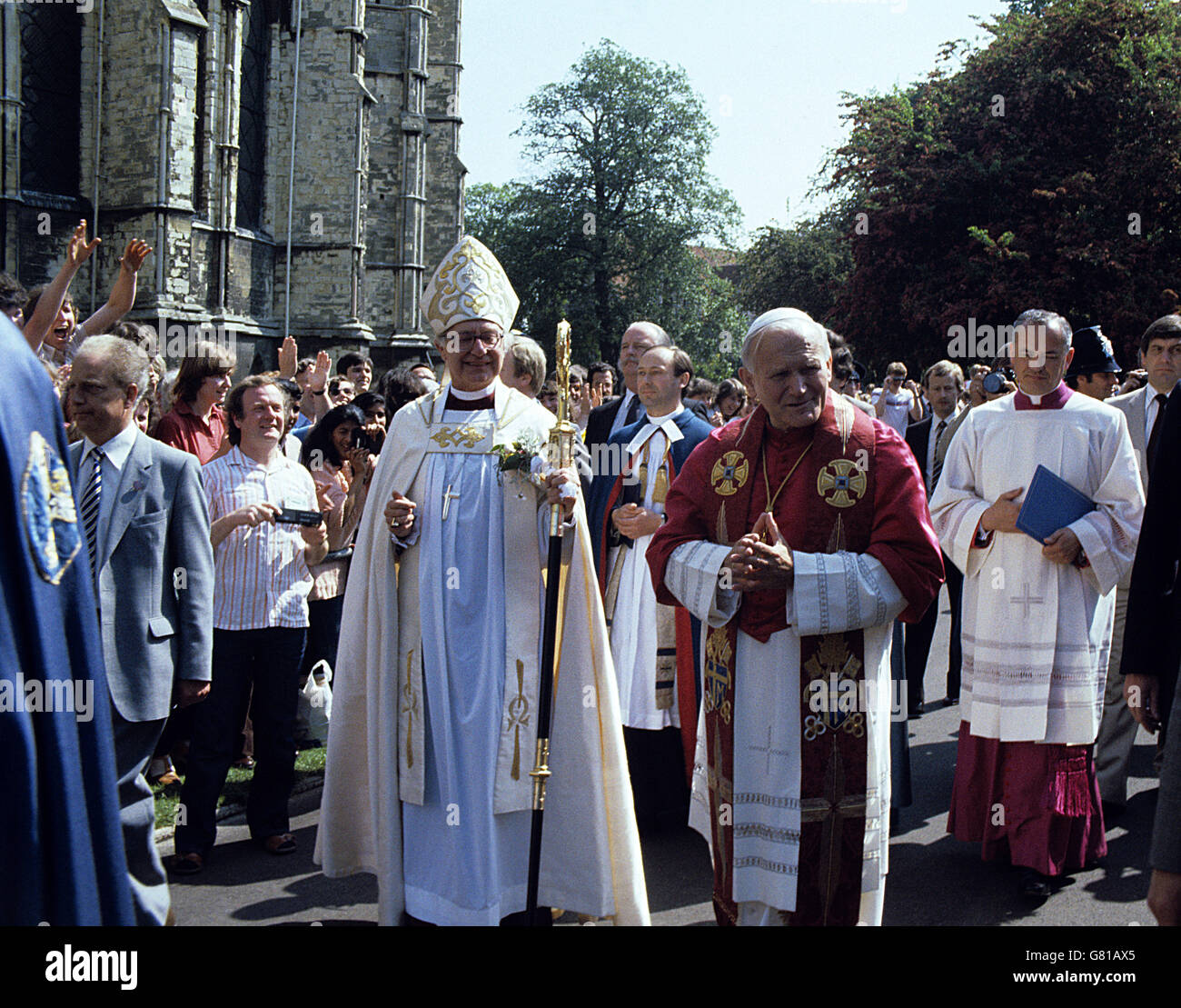 Pope John Paul II with the Archbishop of Canterbury, Dr Robert Runcie ...
