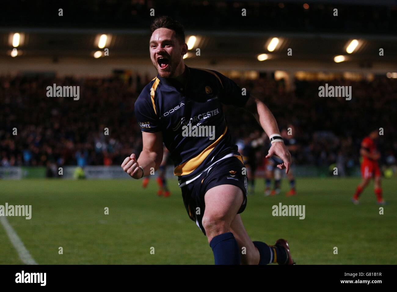 Worcester's Ryan Lamb celebrates kicking the winning conversion during ...