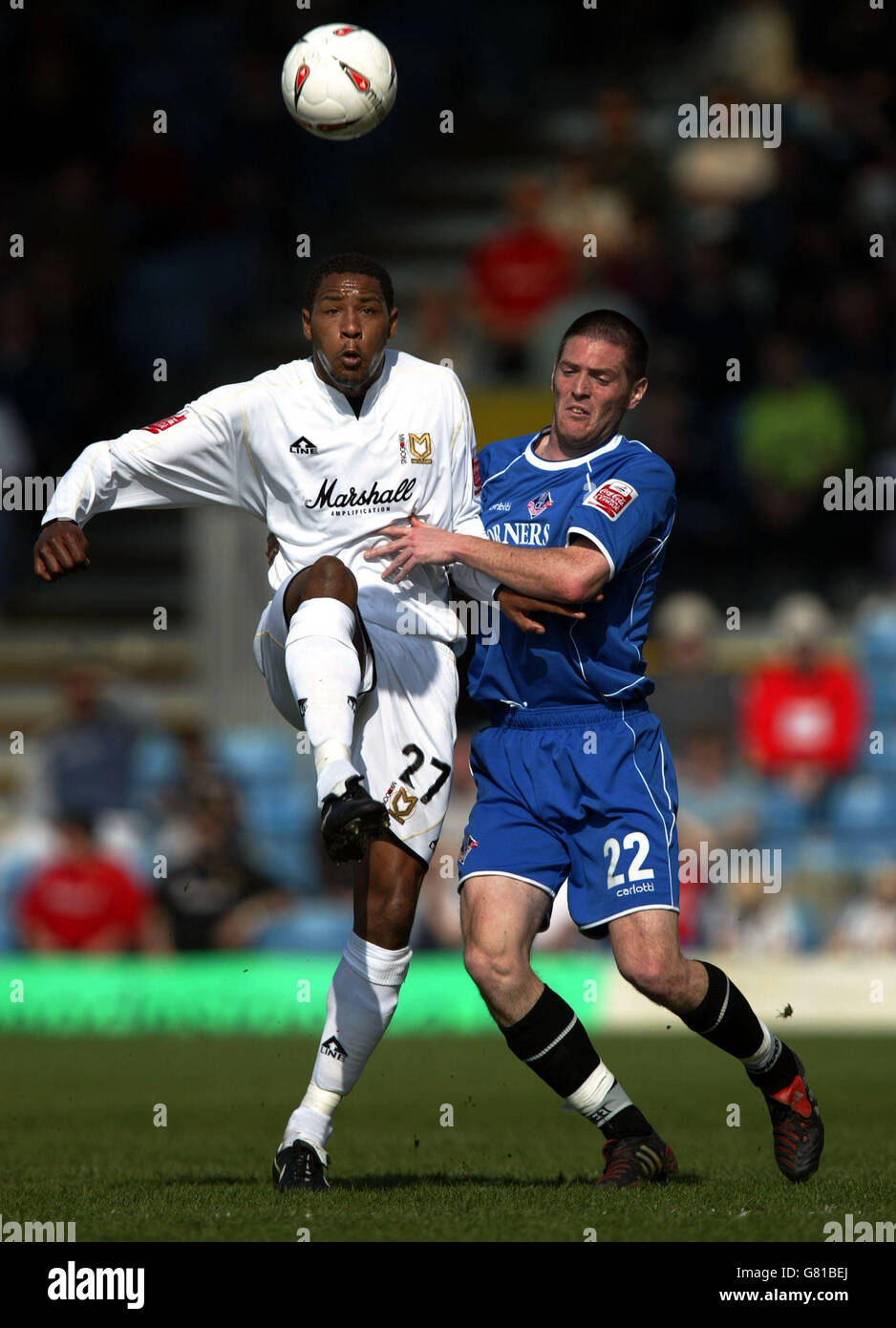 Milton Keynes Dons' Clive Platt and Oldham Athletic's Gareth Owen Stock ...