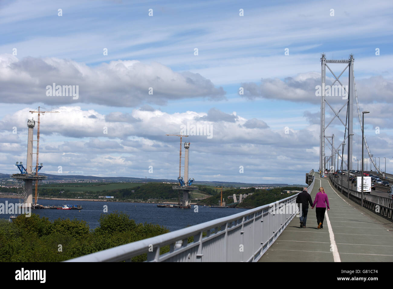 Work continues on the Queensferry Crossing, road bridge being built ...