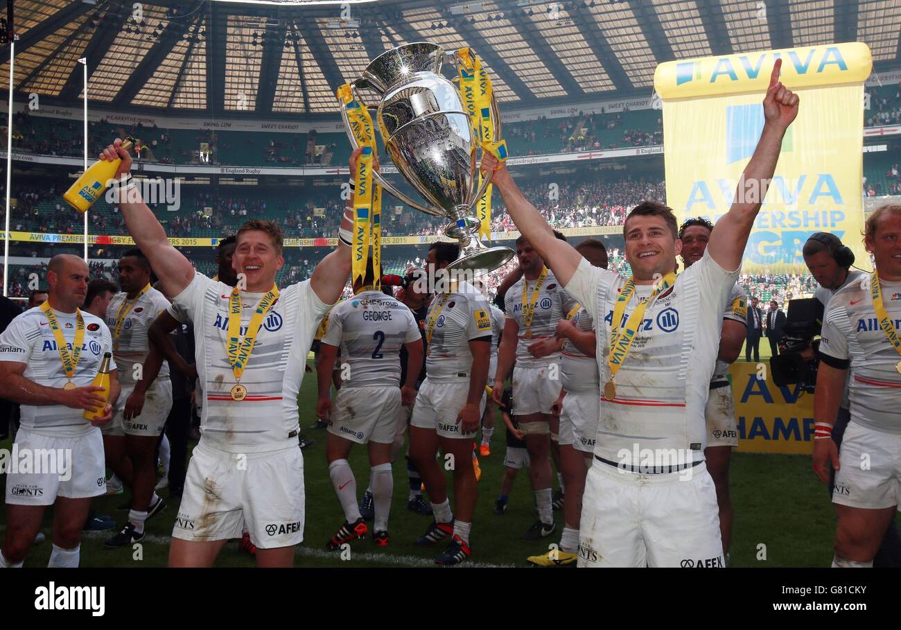 Saracens David Strettle and Richard Wigglesworth celebrate with the ...