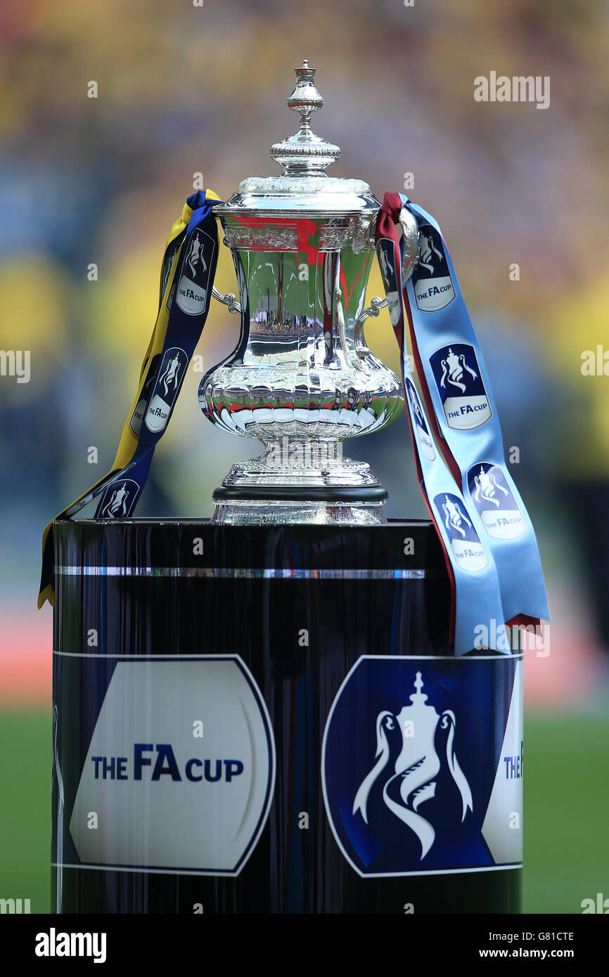 The FA Cup trophy on it's plinth before the FA Cup Final at Wembley ...