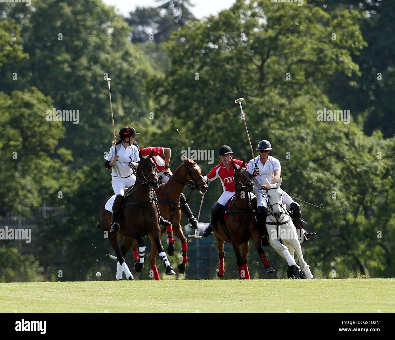 Prince Harry (right) plays in the annual Audi Polo Challenge at Coworth ...