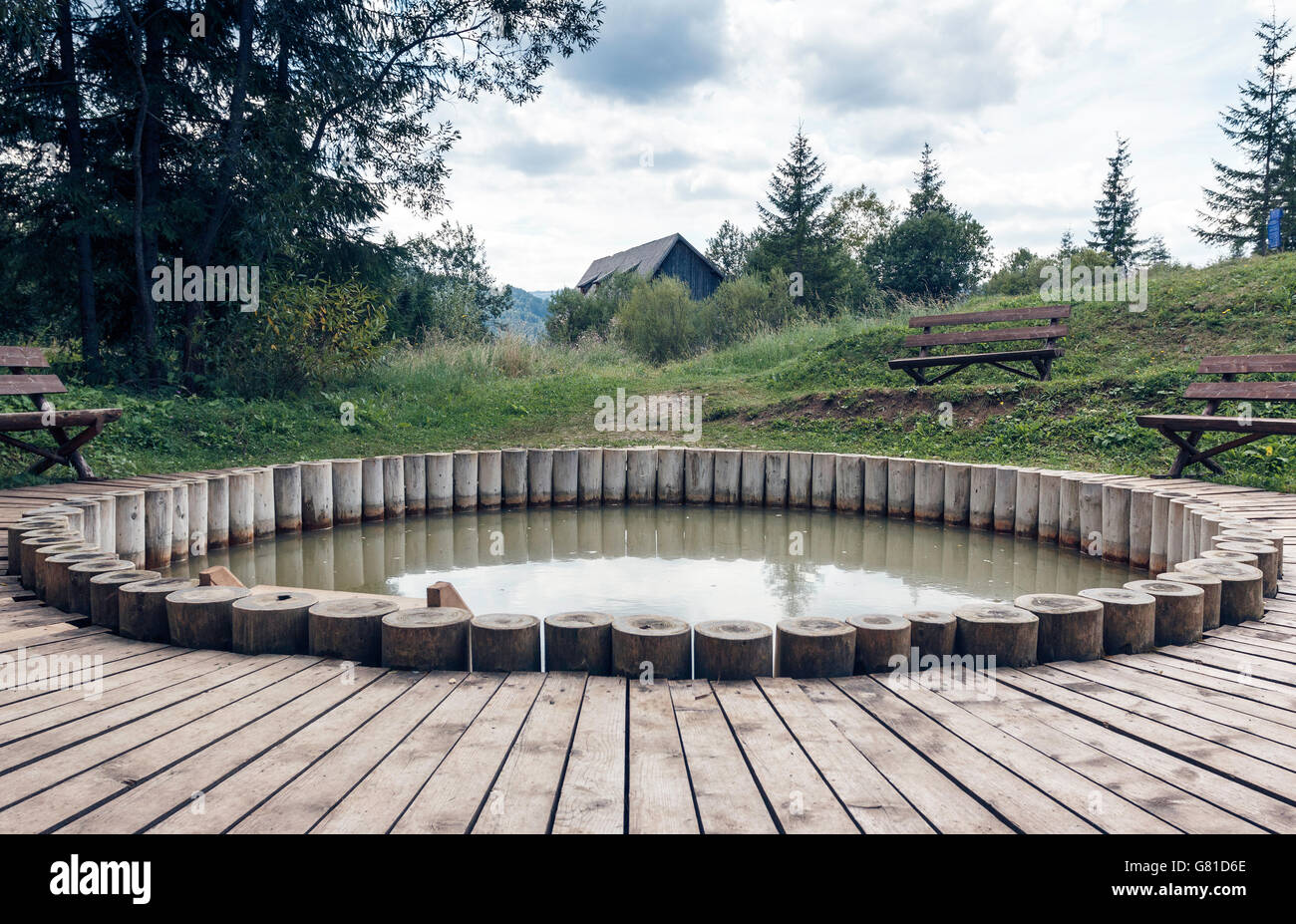 Therapy balneo bath in the middle of nature, wood, water Stock Photo ...
