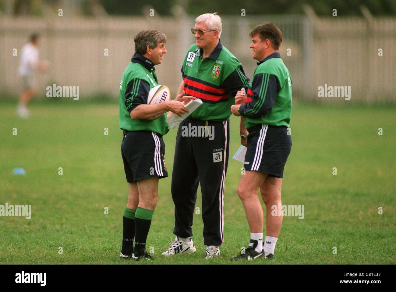 Coaches Ian McGeechan, Jim Telfer and Andy Keast discuss tactics during ...