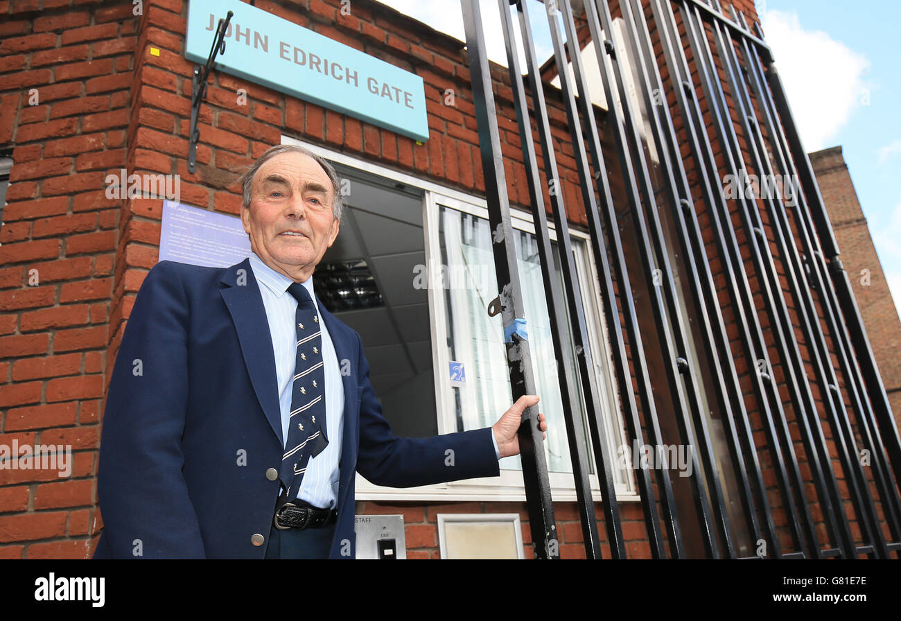 John Edrich poses for a picture next to the gate named after himself ...