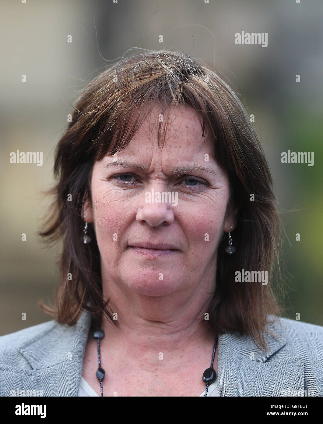 Sinn Fein's Jennifer McCann holds a press conference outside Stormont ...