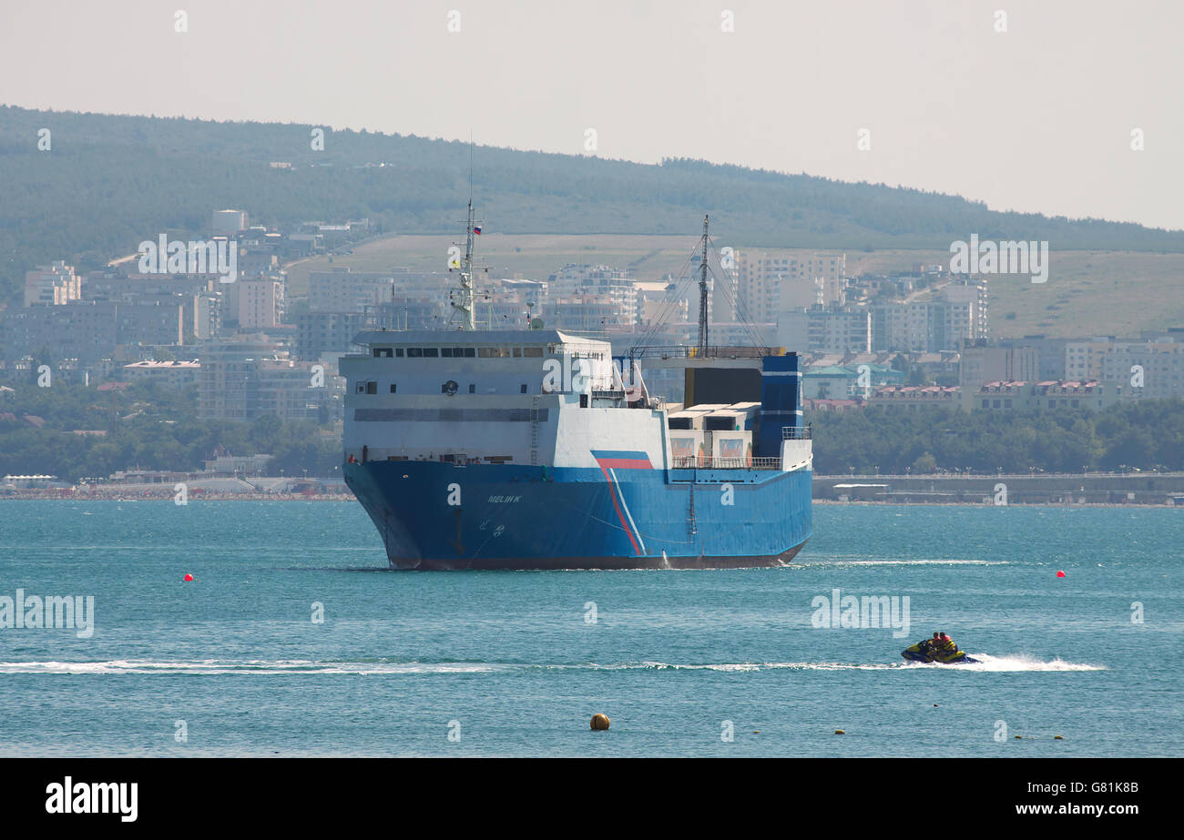 Gelendzhik, Russia - September 8, 2010: Large ferry boat with trucks on ...