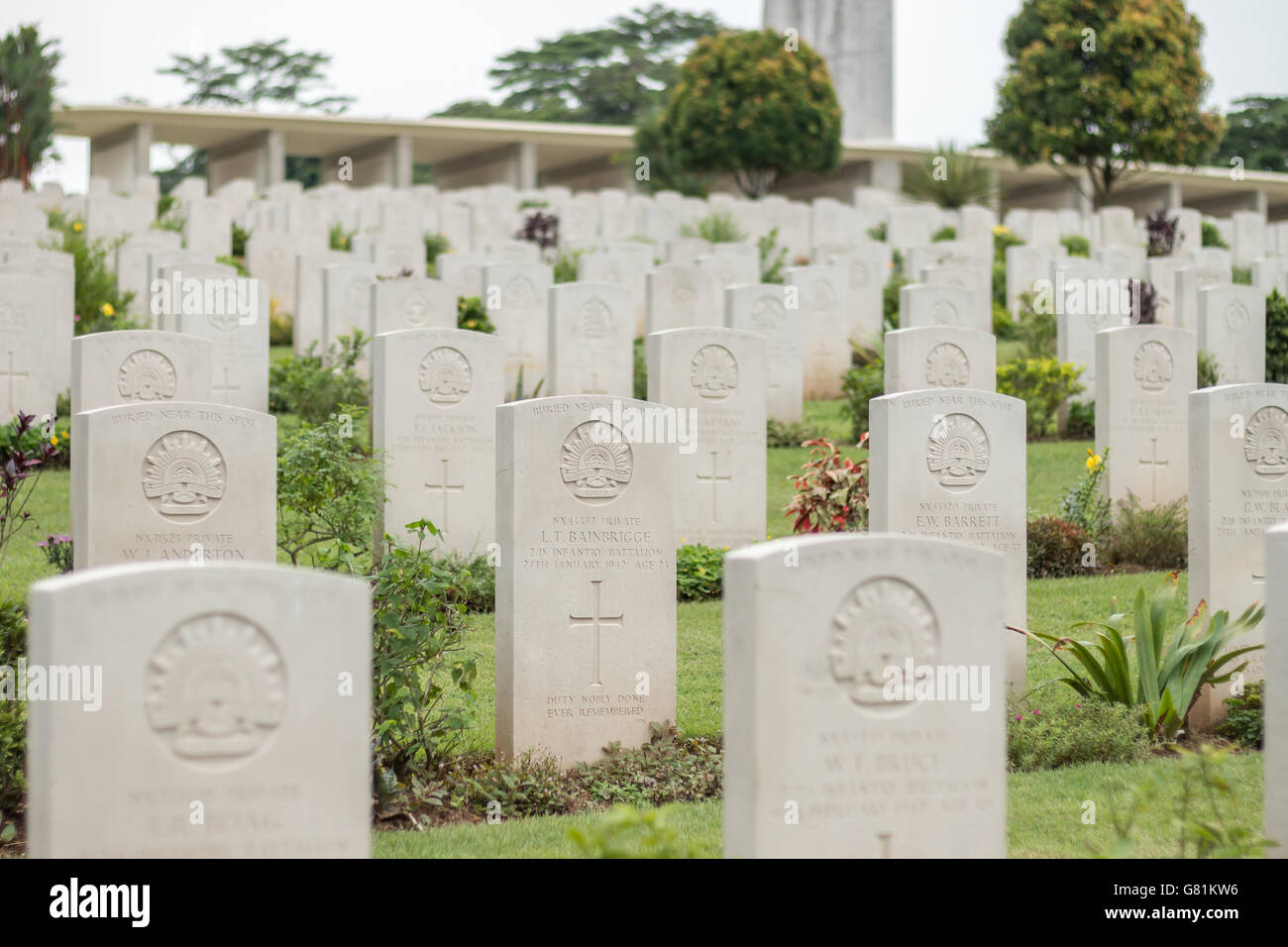 Rows of Commonwealth War Graves in Kranji war cemetery, Singapore Stock ...