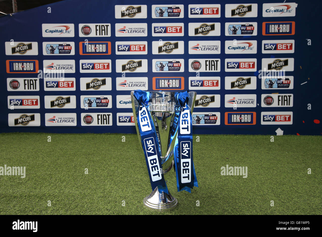 General view of the League Two play-off trophy in Wembley Stadium Stock ...