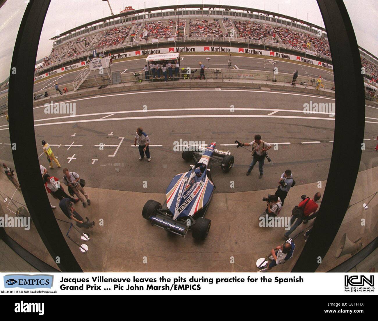 Motor Racing ... Spanish Grand Prix. Jacques Villeneuve leaves the pits ...