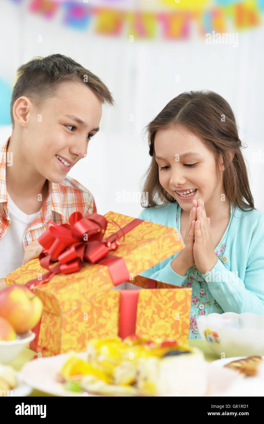 Happy children with cake Stock Photo - Alamy
