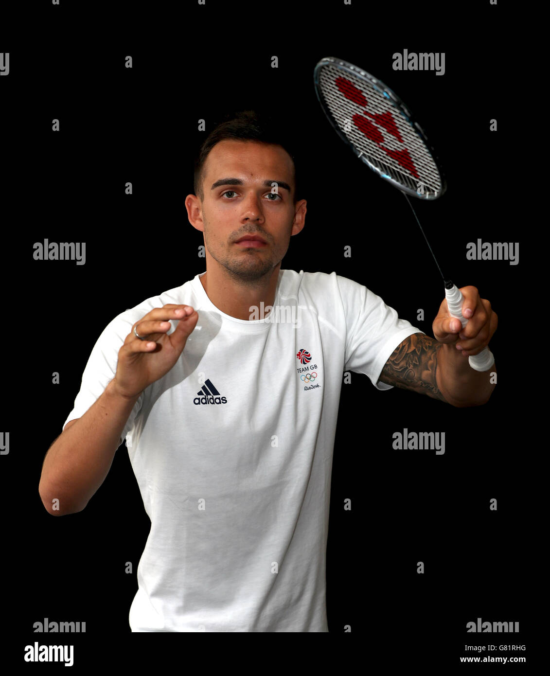 Team GB's Chris Adcock poses for a photo after the Badminton Olympic ...