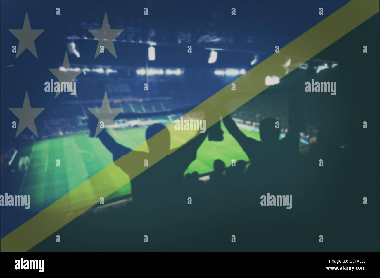 sport stadium with fans and blending Solomon Island flag Stock Photo ...