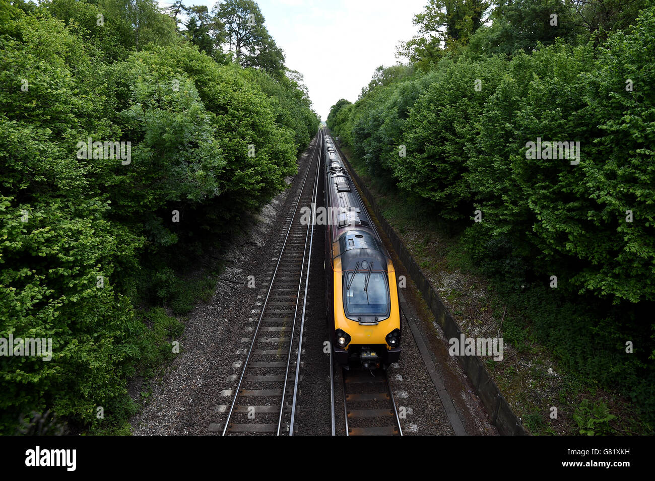 A Cross Country train makes it;s way along the tracks after leaving ...