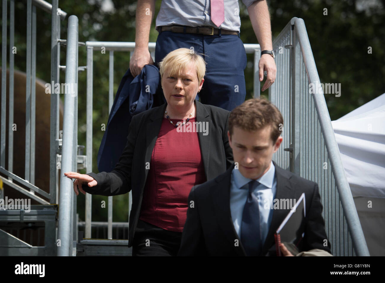 Labour MP Angela Eagle emerges from a temporary TV studio outside the ...