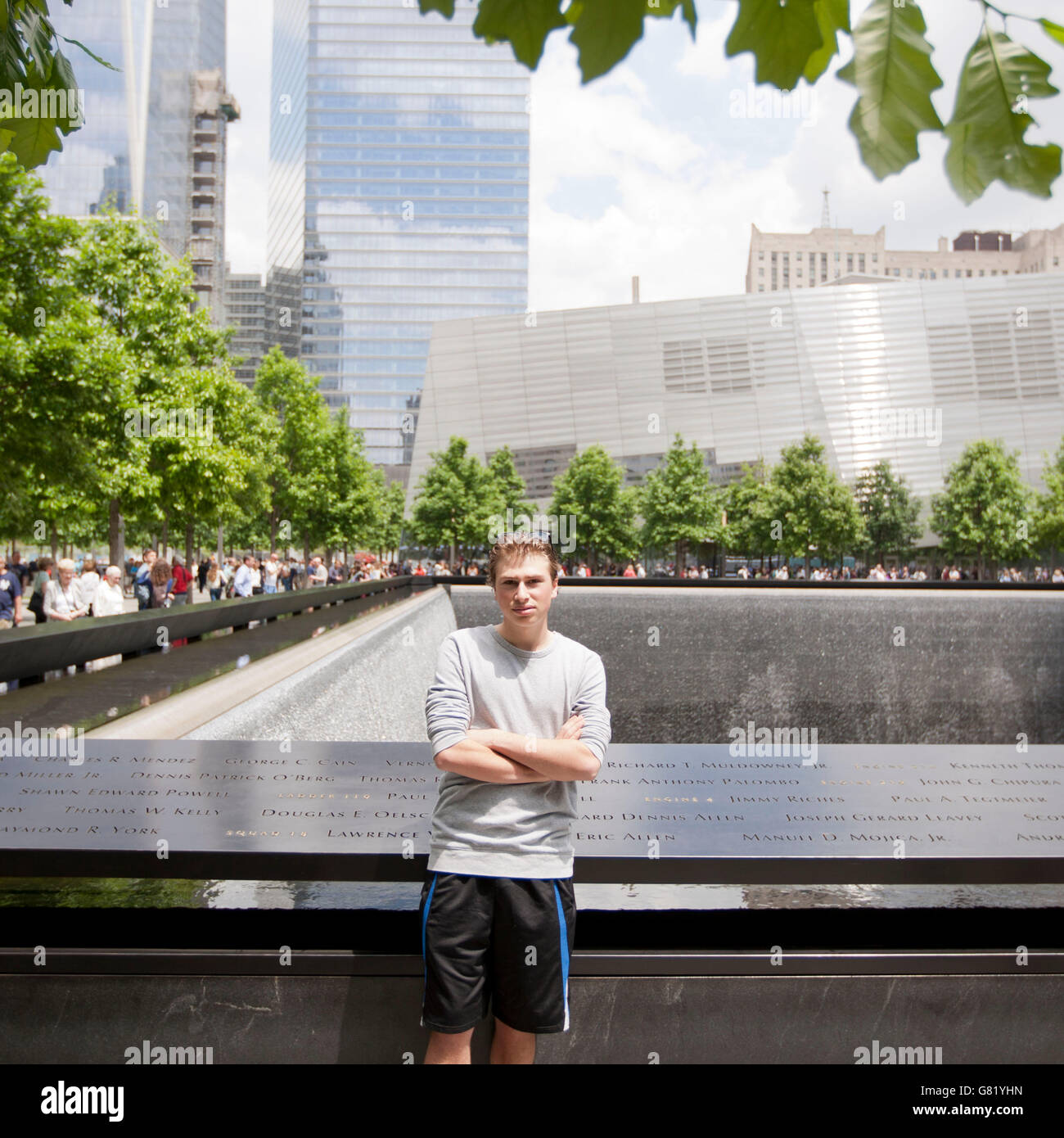 30 May 2014, United States, New York. Visitors at the 9/11 Memorial ...