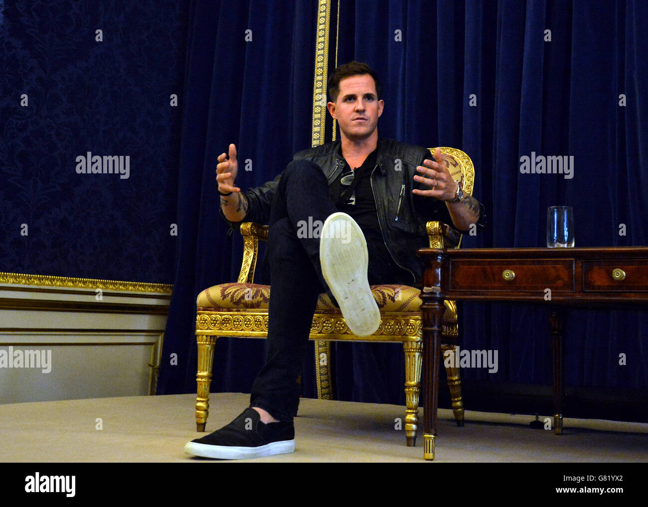 Dan Jones talks to visitors at The Althorp Literary Festival. The ...