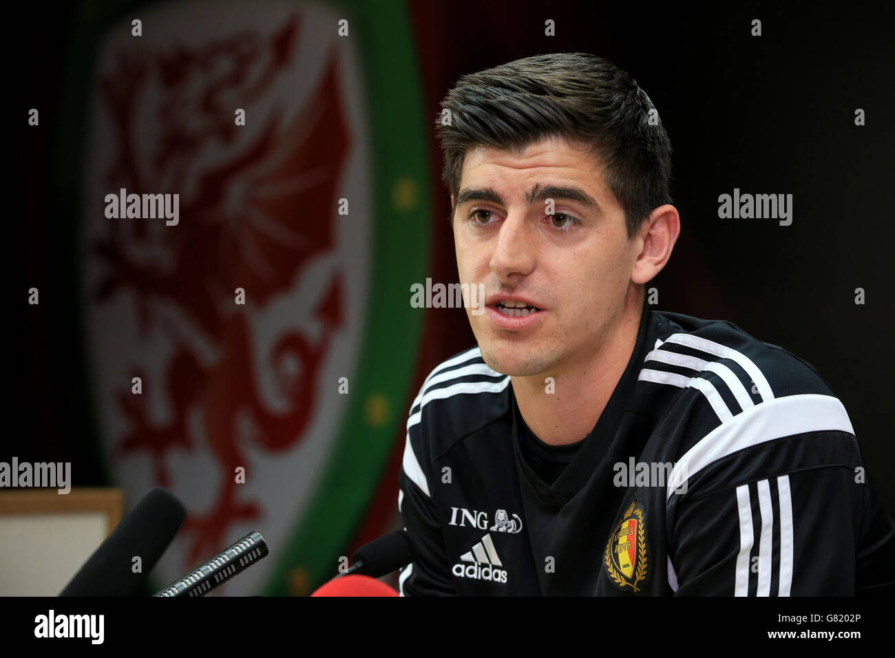 Belgium goalkeeper Thibaut Courtois during the press conference at ...
