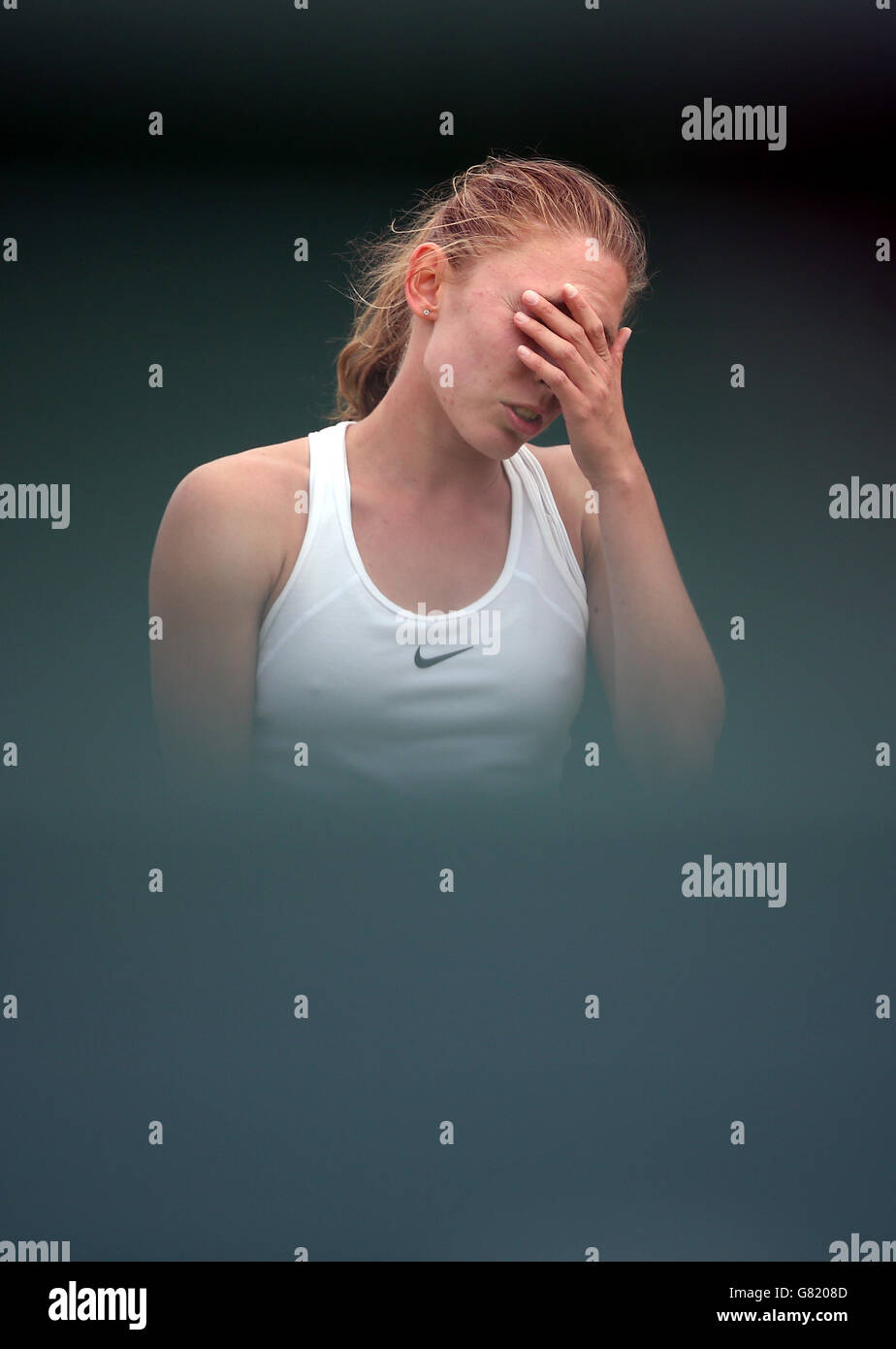 Ekaterina Alexandrova reacts during her match against Ana Ivanovic on ...