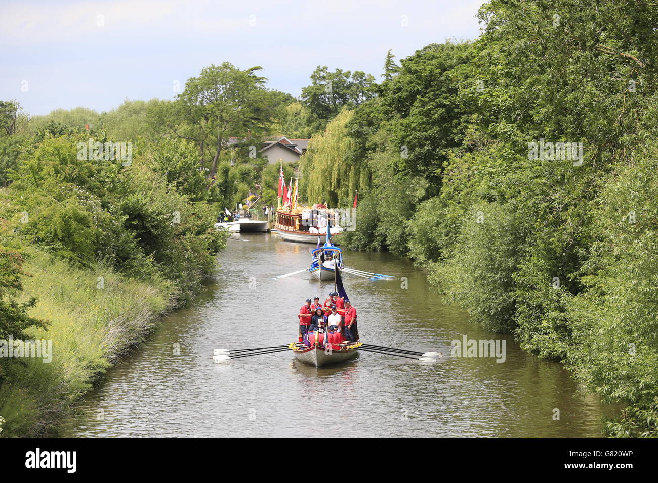 The Royal Barge Gloriana on the River Thames passes through Old Windsor ...