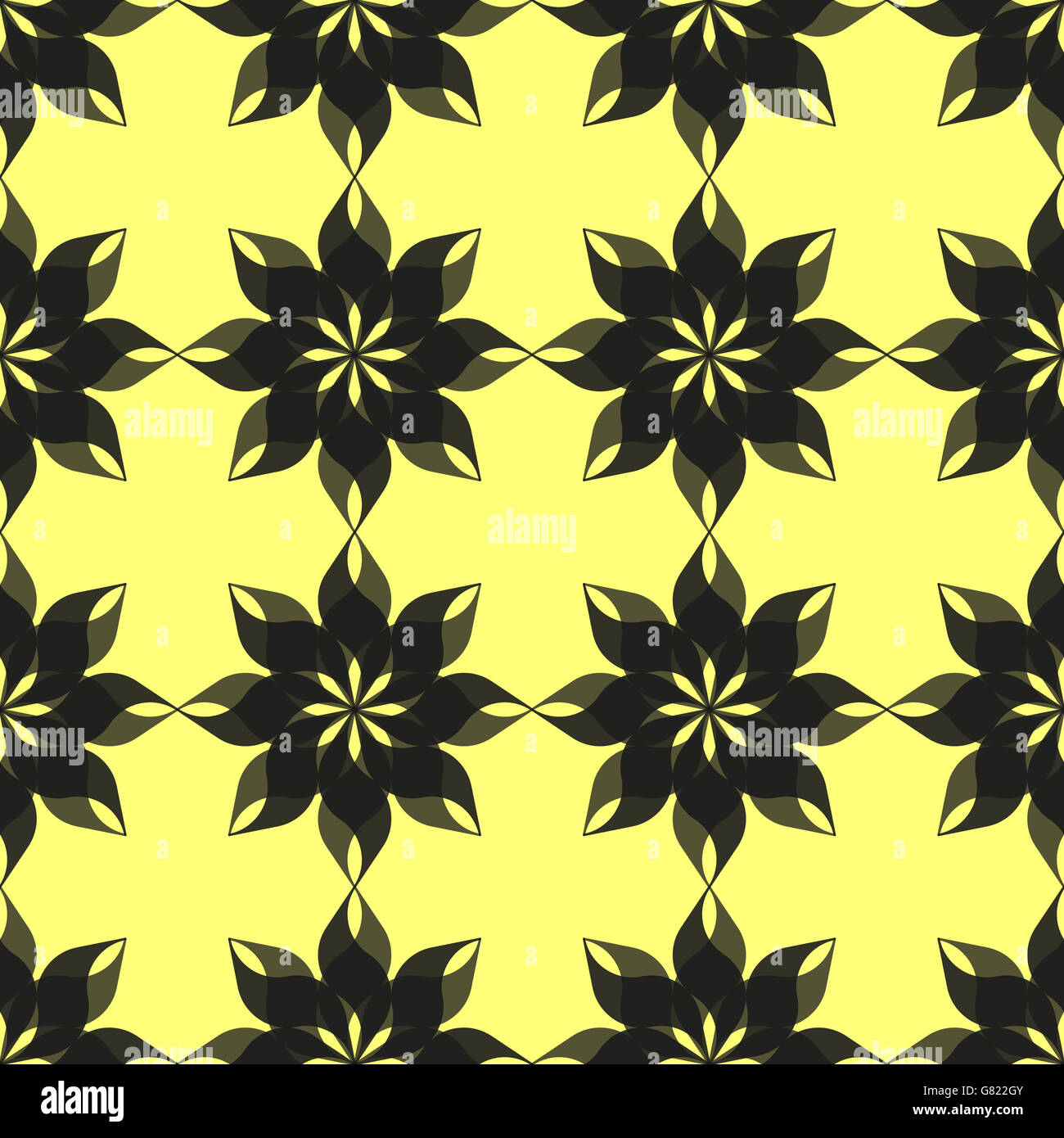 Abstract pattern of stylized semitransparent black eight-petal flowers ...