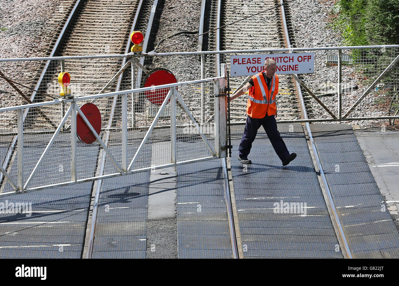 Rail stock. A view of the manned level crossing at Wye Station in Kent ...