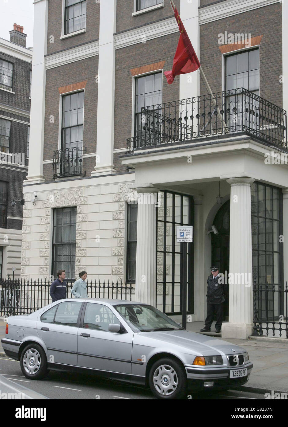 A Chinese diplomatic car parked outside the Chinese embassy in central ...