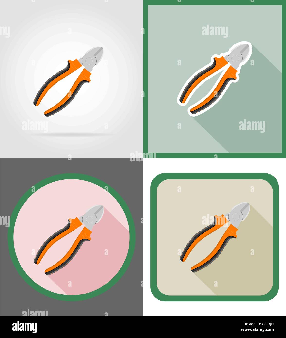 pliers repair and building tools flat icons vector illustration ...