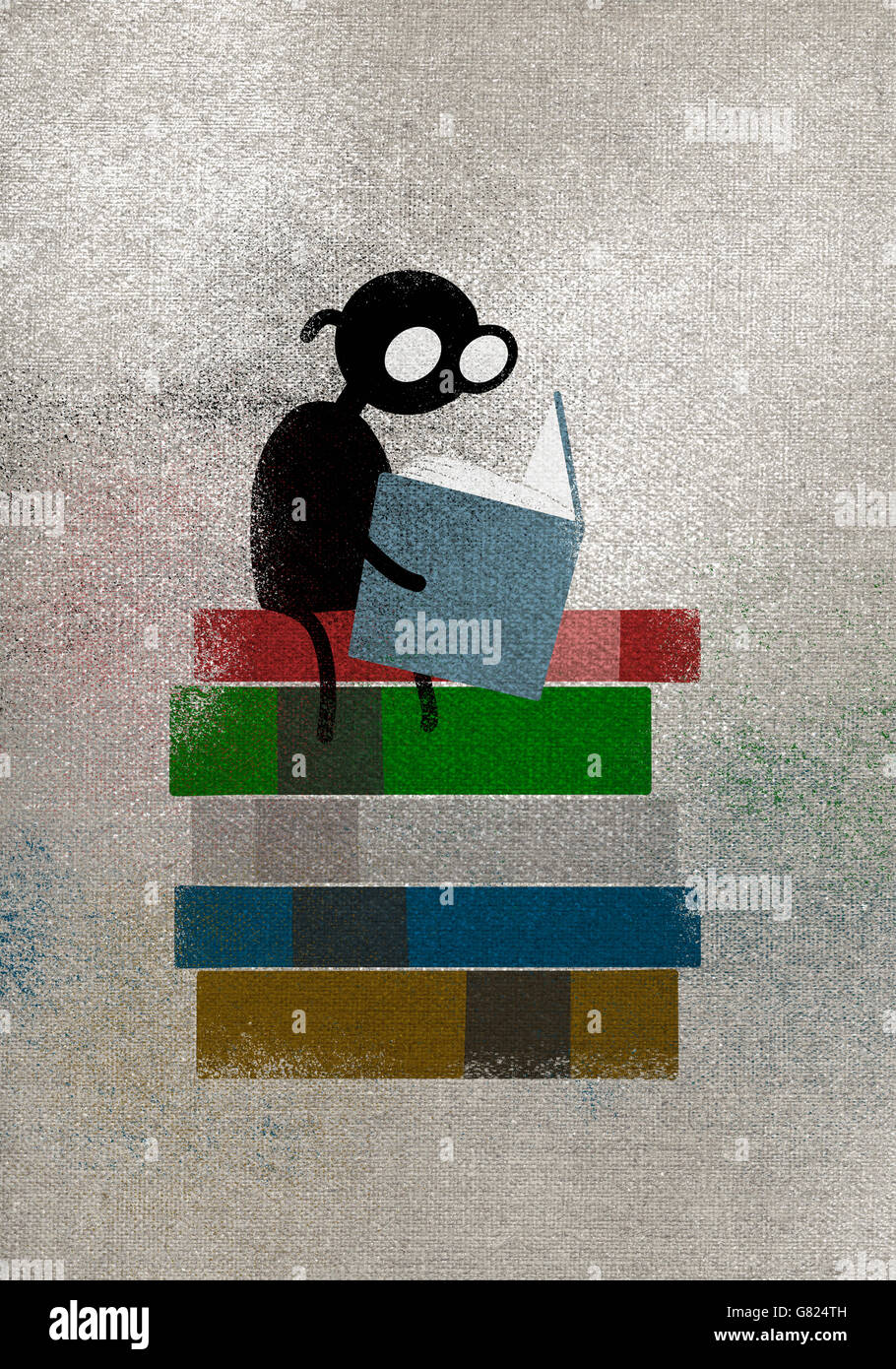 Person sitting on stack reading book Stock Photo - Alamy