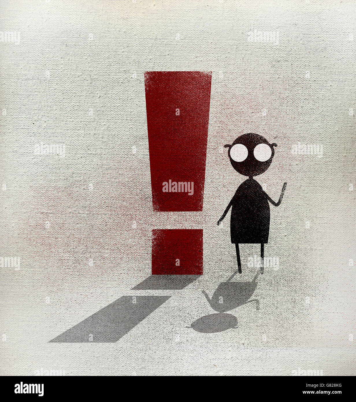 Man sitting by exclamation point on footpath Stock Photo - Alamy