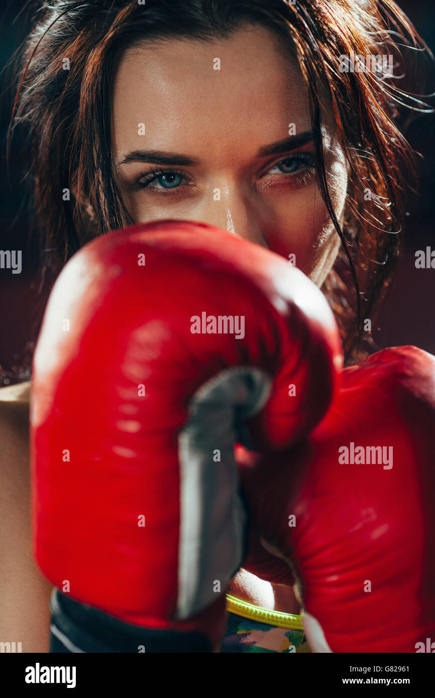 Close-up young female boxer at gym Stock Photo - Alamy