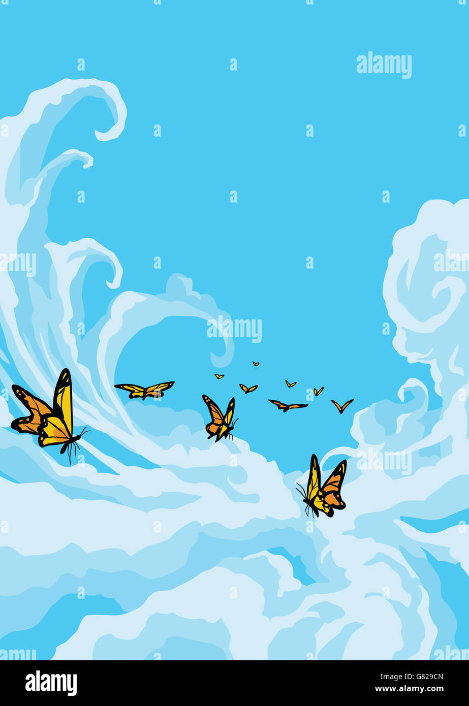 Butterflies Flying in the Cloudy Blue Sky Stock Photo - Alamy