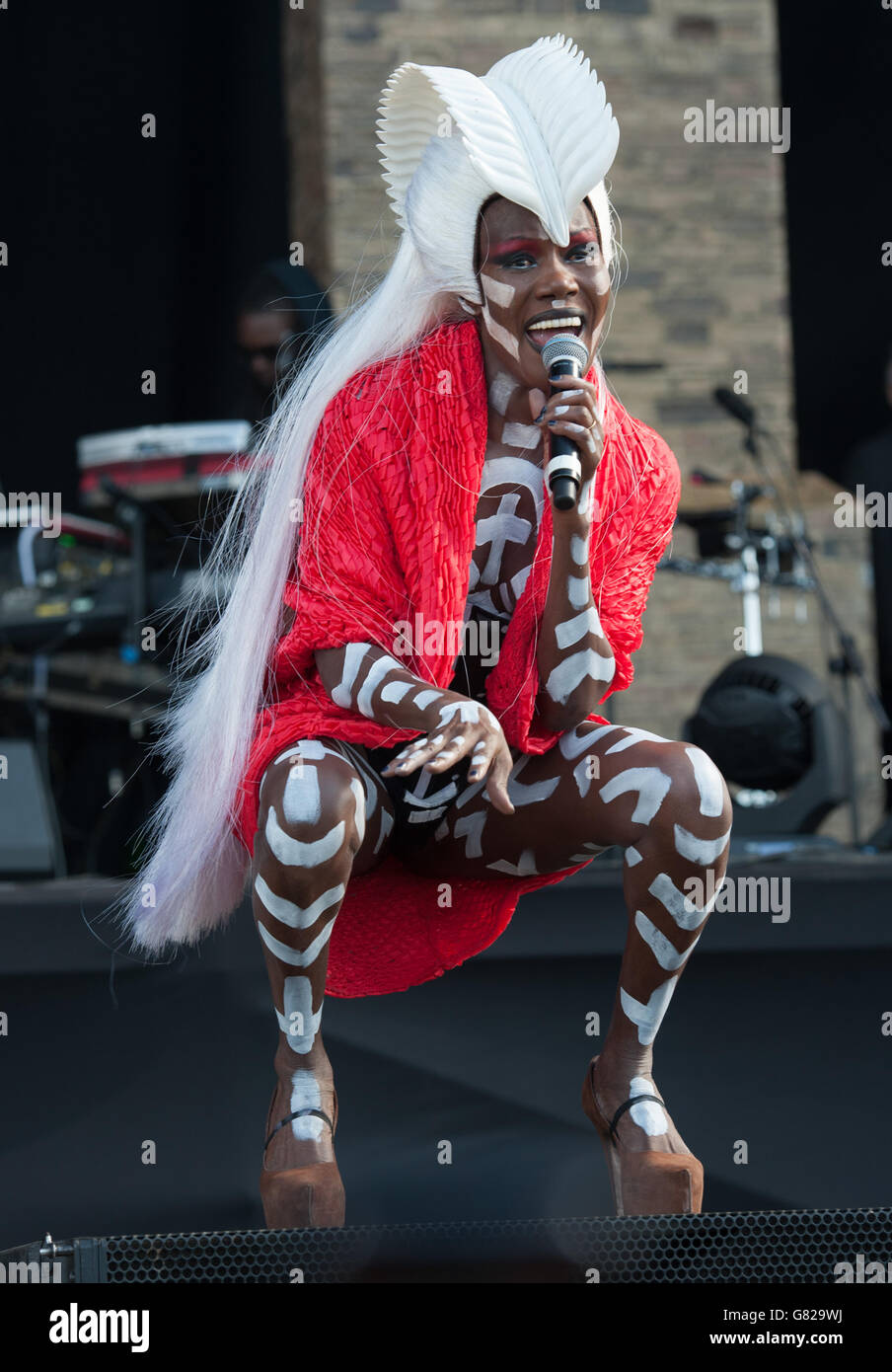 Grace Jones performing live on stage on day 2 of Parklife festival on ...