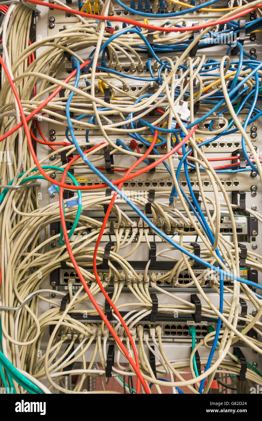 Full frame shot of cables connected to server Stock Photo - Alamy