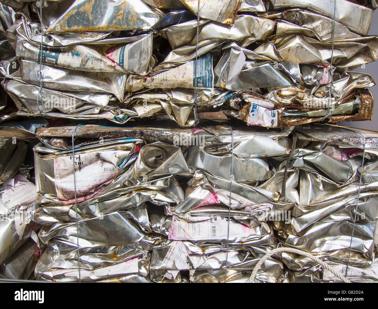 Full frame shot of crushed metal containers at garbage dump Stock Photo ...