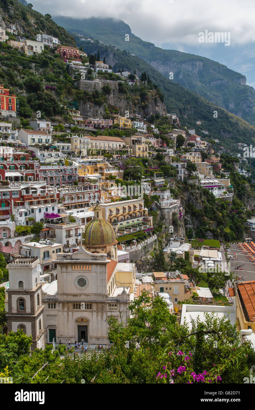 View of the Chiesa di Santa Maria Assunta with its majolica tiled dome ...