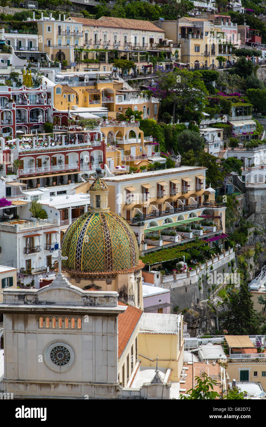 View of the Chiesa di Santa Maria Assunta with its majolica tiled dome ...