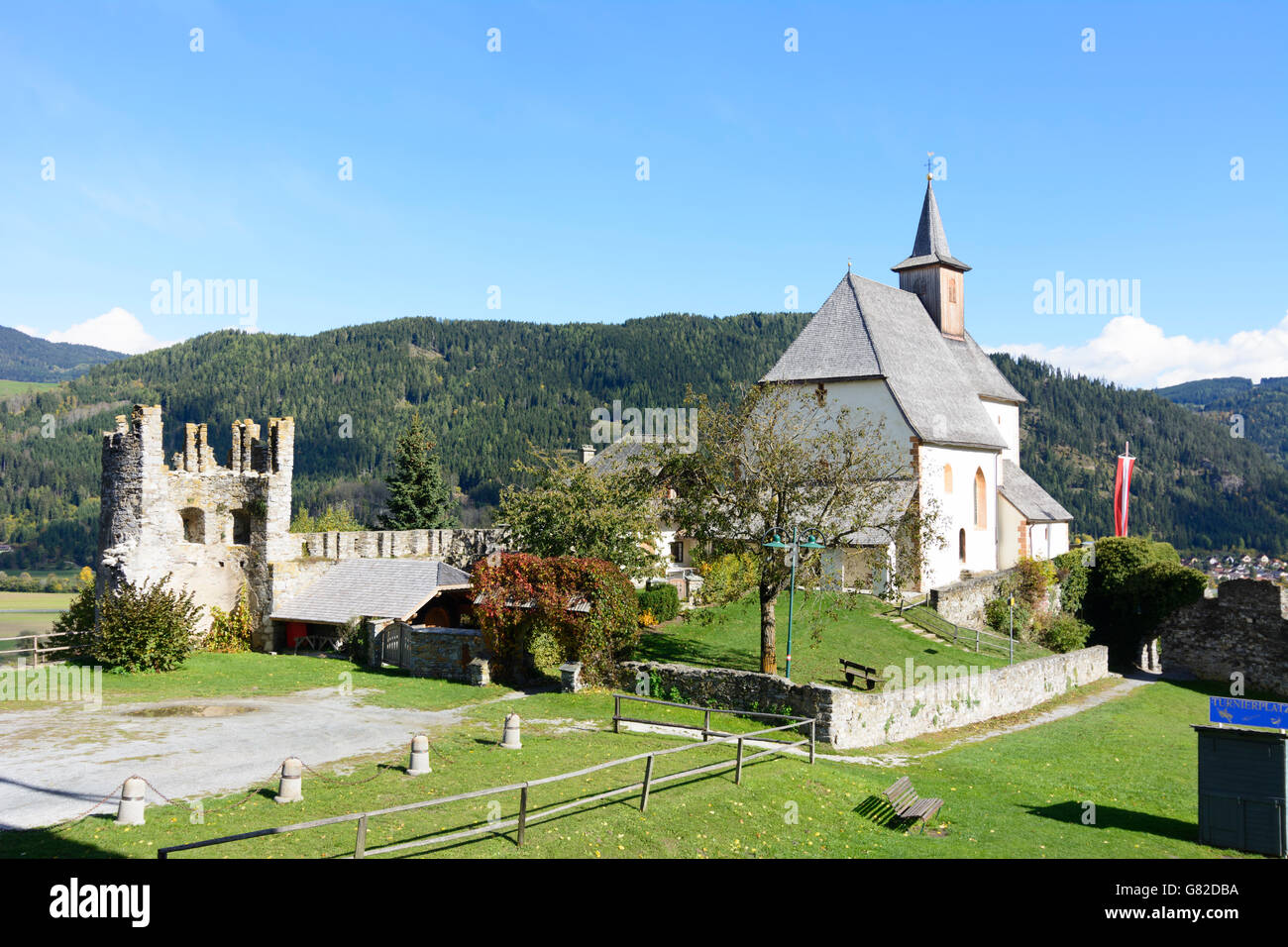 Petersberg Castle, church Peterskirche, Friesach, Austria, Kärnten ...