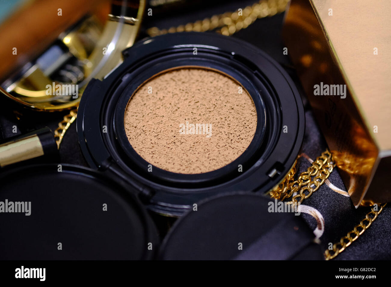 cosmetics gold set for background. (Selective focus Stock Photo - Alamy