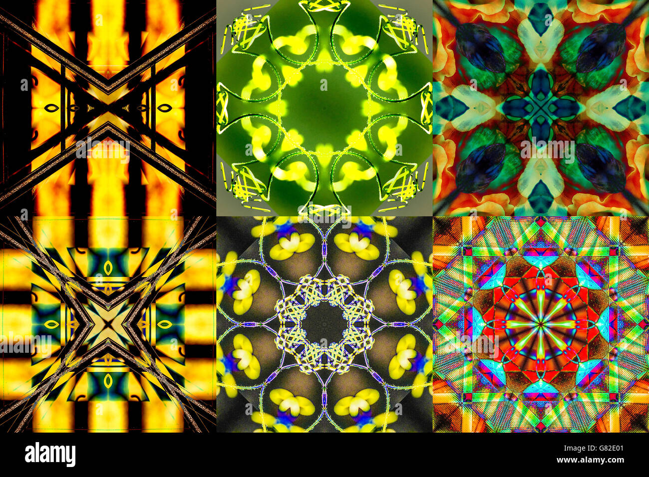 Collage of 6 abstract geometric and symmetric colorful background Stock ...